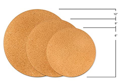 vboer Cork Trivets for Hot Dishes - 6, 9, 12 Inch Diameter, 0.6 Inch Extra Thick, Set of 3 -, Plant Coasters, Hot Pads for Kitchen Pots, Pans, Kettle, Round Placemats