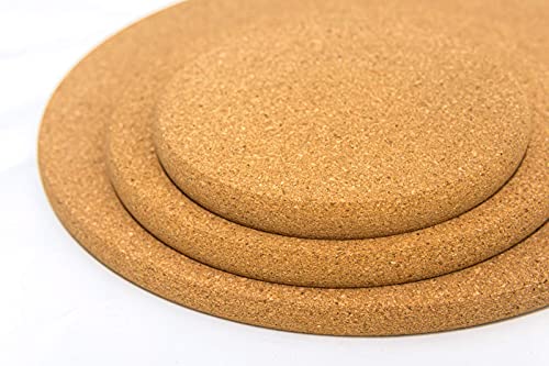 vboer Cork Trivets for Hot Dishes - 6, 9, 12 Inch Diameter, 0.6 Inch Extra Thick, Set of 3 -, Plant Coasters, Hot Pads for Kitchen Pots, Pans, Kettle, Round Placemats