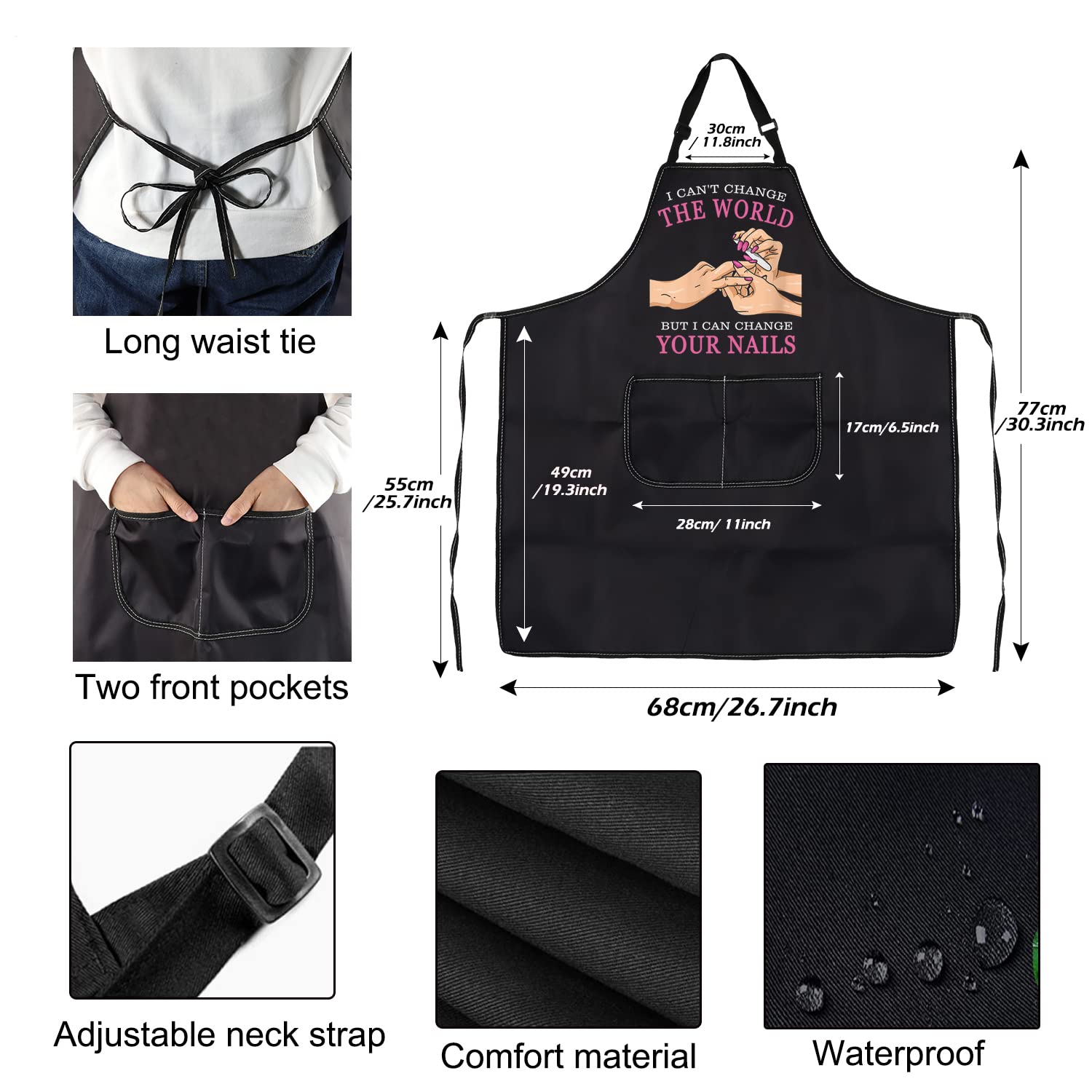 PXTIDY Nail Tech Apron With Pockets Nail Salon Apron Nail Tech Apron Nail Salon Gift Manicurist Apron Waterproof Apron Adjustable (CHANGE YOUR NAILS APRON)