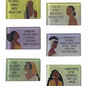 6 Pack Black Women African American Refrigerator Magnets Inspirational Funny Glass Whiteboard Decoration Magnet Motivational Rectangular Kitchen Refrigerator Dishwasher Magnet