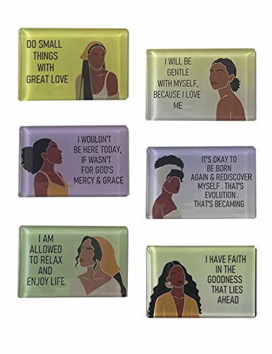 6 Pack Black Women African American Refrigerator Magnets Inspirational Funny Glass Whiteboard Decoration Magnet Motivational Rectangular Kitchen Refrigerator Dishwasher Magnet