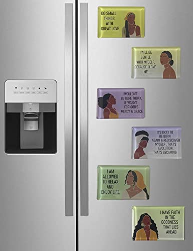 6 Pack Black Women African American Refrigerator Magnets Inspirational Funny Glass Whiteboard Decoration Magnet Motivational Rectangular Kitchen Refrigerator Dishwasher Magnet