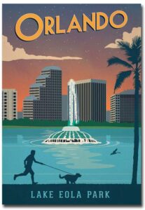 orlando lake eola park travel vintage art refrigerator magnet size 2.5" x 3.5"