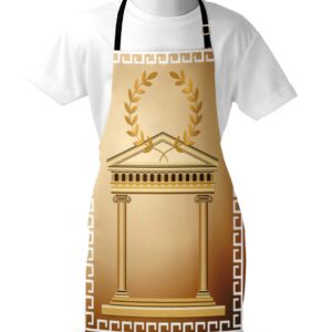 Ambesonne Retro Apron, Antique Building Roman Olive Branch and Greek Architecture Motif, Unisex Kitchen Bib with Adjustable Neck for Cooking Gardening, Adult Size, Brown Coffee