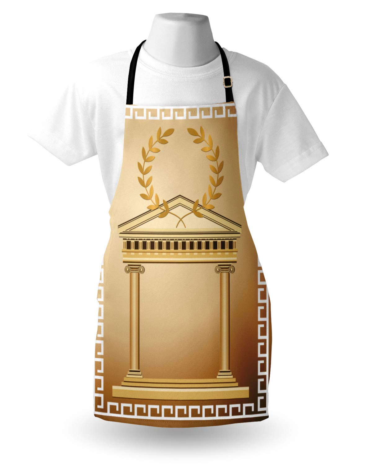 Ambesonne Retro Apron, Antique Building Roman Olive Branch and Greek Architecture Motif, Unisex Kitchen Bib with Adjustable Neck for Cooking Gardening, Adult Size, Brown Coffee