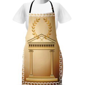 Ambesonne Retro Apron, Antique Building Roman Olive Branch and Greek Architecture Motif, Unisex Kitchen Bib with Adjustable Neck for Cooking Gardening, Adult Size, Brown Coffee