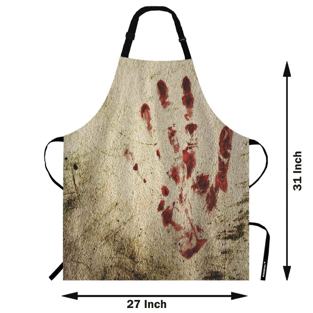 WONDERTIFY Bloody Hand Apron,Horror House Grunge Background with a Print of Hand Bib Apron with Adjustable Neck for Men Women,Suitable for Home Kitchen Cooking Waitress Chef Grill Bistro Baking Apron