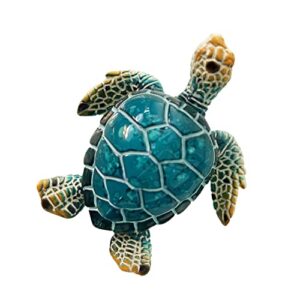 blue sea turtle fridge magnet - cute coastal beach house + ocean decor magnet for refrigerator or metal bulletin board - 3 x 2 inches, turquoise