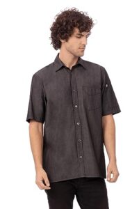 chef works men's detroit short sleeve denim shirt, black, small