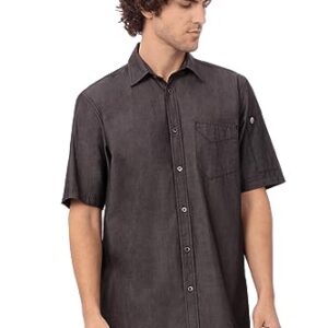 Chef Works Men's Detroit Short Sleeve Denim Shirt, Black, Small