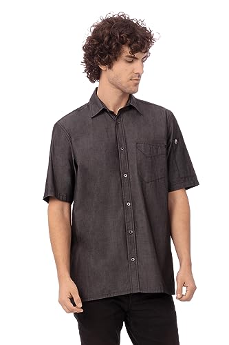 Chef Works Men's Detroit Short Sleeve Denim Shirt, Black, Small