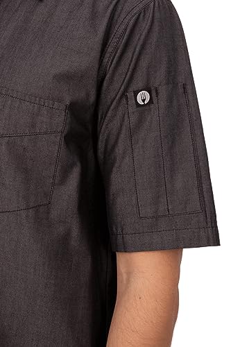 Chef Works Men's Detroit Short Sleeve Denim Shirt, Black, Small