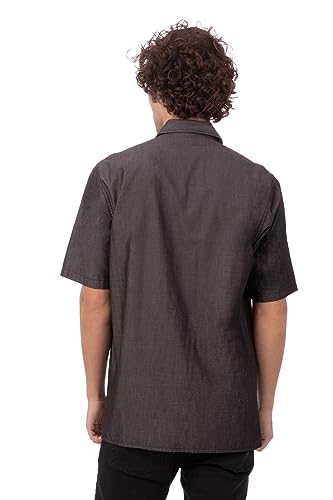 Chef Works Men's Detroit Short Sleeve Denim Shirt, Black, Small