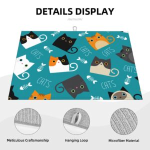 Perinsto Funny Cats Dish Drying Mat 18 X 24 Inch, Cute Cartoon Design Kitchen Counter Drainer Mats Dishes Dry Pad Protector Rack Mat, Absorbent Reversible