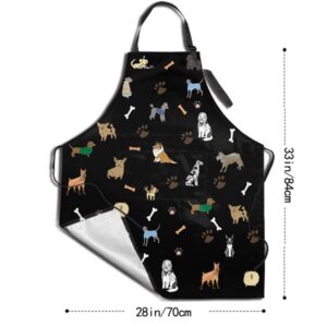 Cute Dog Grooming Apron Waterproof with Pockets 2 Paw Print Apron Dog Grooming Smock, Dog Lover Aprons for Adults Adjustable Shoulder Strap Polyester Aprons Cooking BBQ Adult Artist Aprons 28x33 Inch