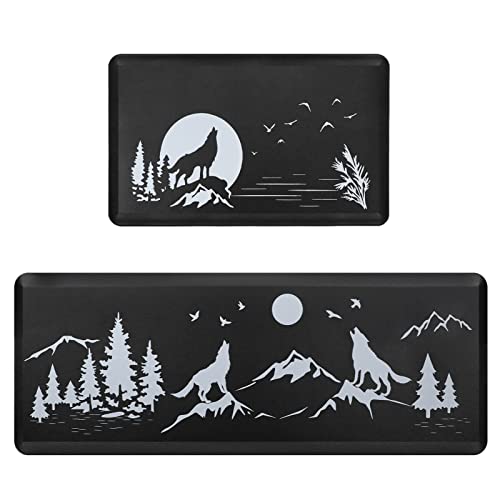 Hoikwo Wolf Decor Anti-Fatigue Comfort Kitchen mat for Standing, Kitchen Decor Wolf Gift Rugs and Mats for Men