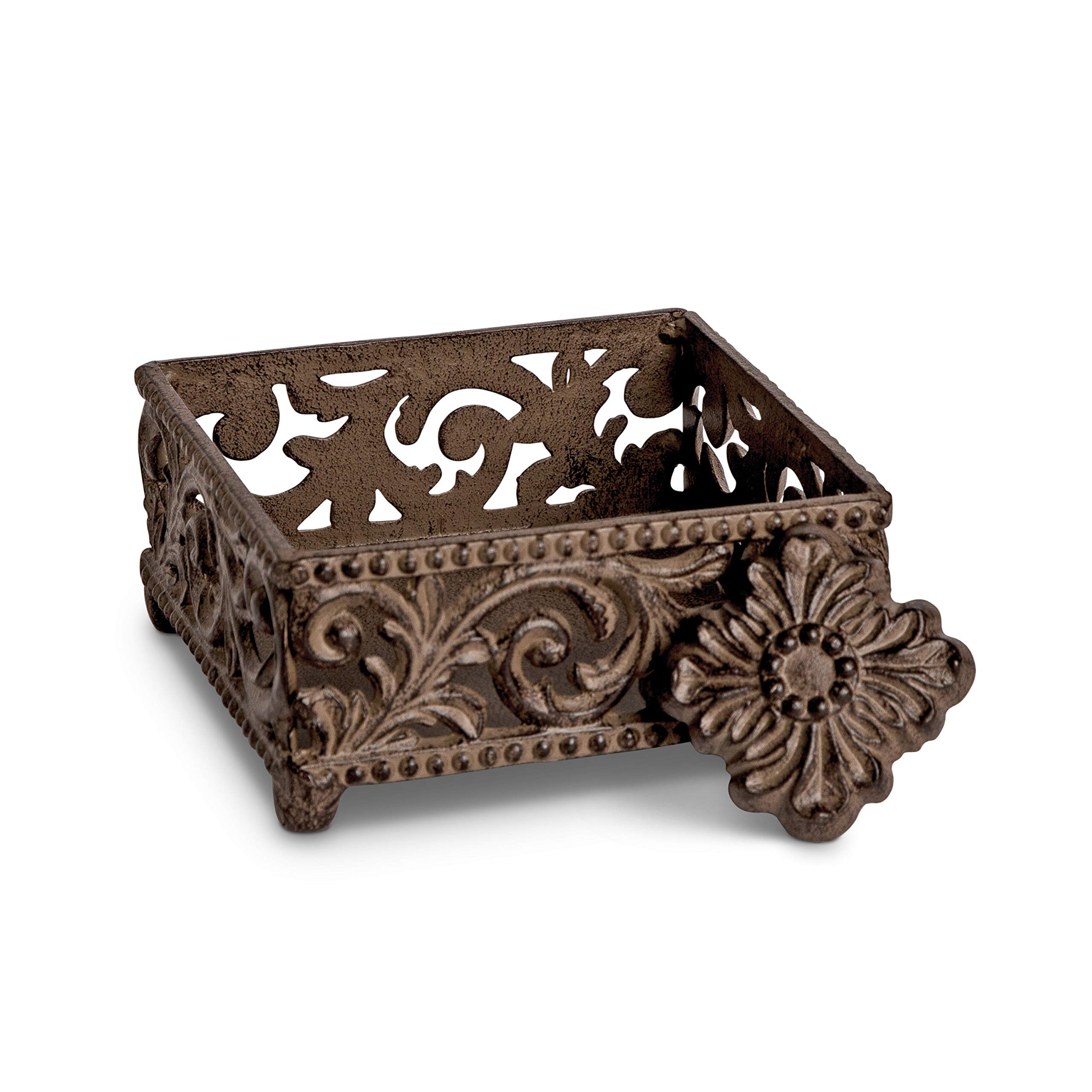 Metal Cocktail Napkin Holder With Acanthus Leaf Motif