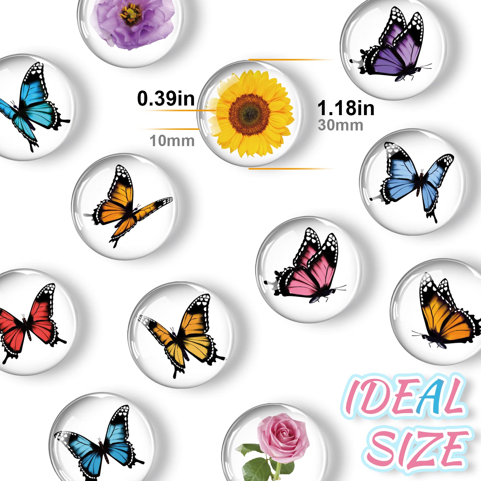 Weewooday 24 Pieces Refrigerator Magnets Crystal Glass Fridge Butterfly Flower Magnets Sticker for Home Office Cabinets Whiteboards Photos Party Holiday Kitchen Dishwasher Locker Decorative Magnets