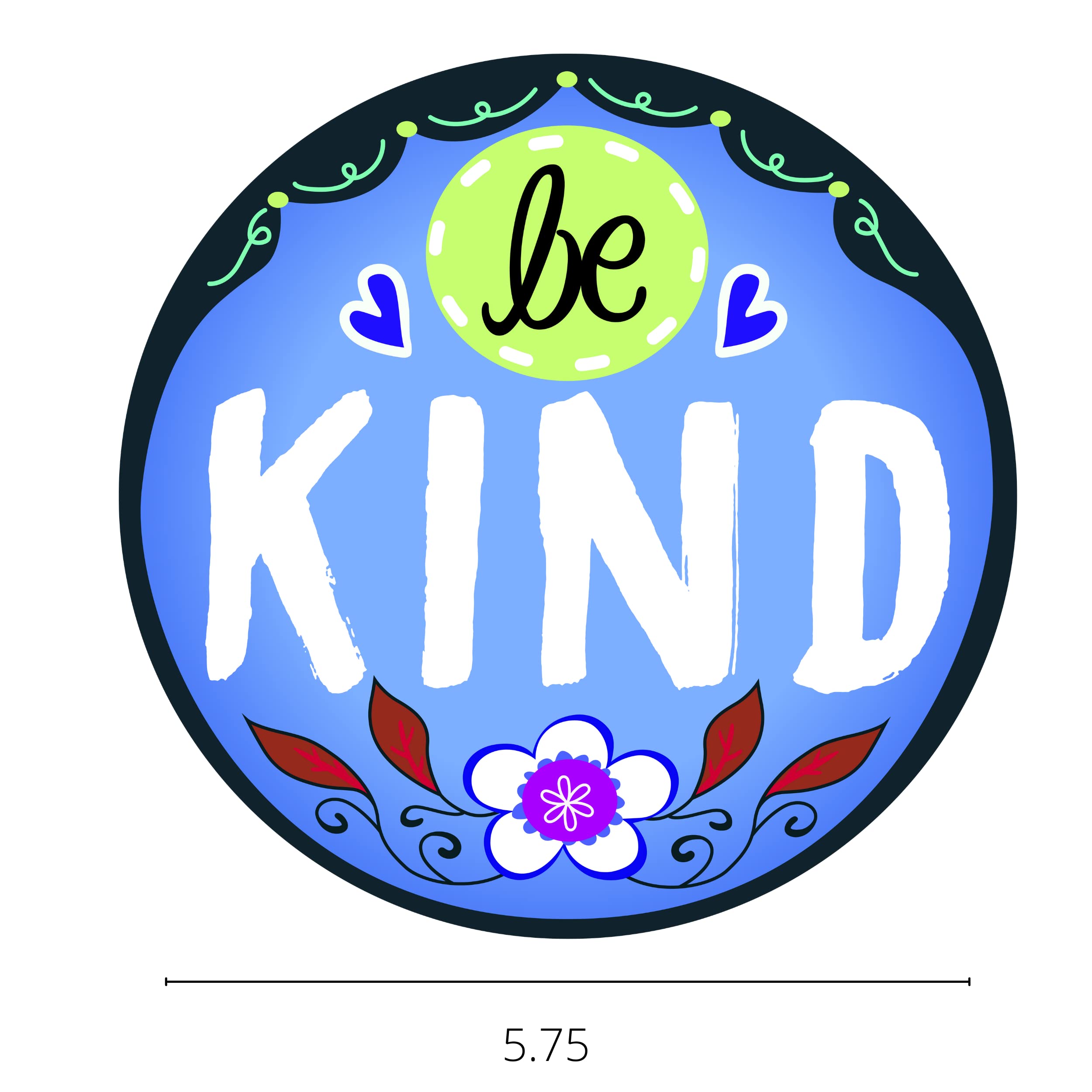 Blue Floral Be Kind Magnet for Cars, Lockers, Garage Doors, Refrigerators, and More, Inspirational and Inclusive Removable Magnetic Decal, 5 1/2 Inch