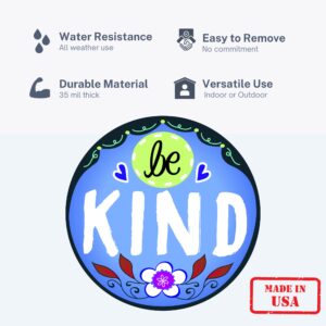 Blue Floral Be Kind Magnet for Cars, Lockers, Garage Doors, Refrigerators, and More, Inspirational and Inclusive Removable Magnetic Decal, 5 1/2 Inch