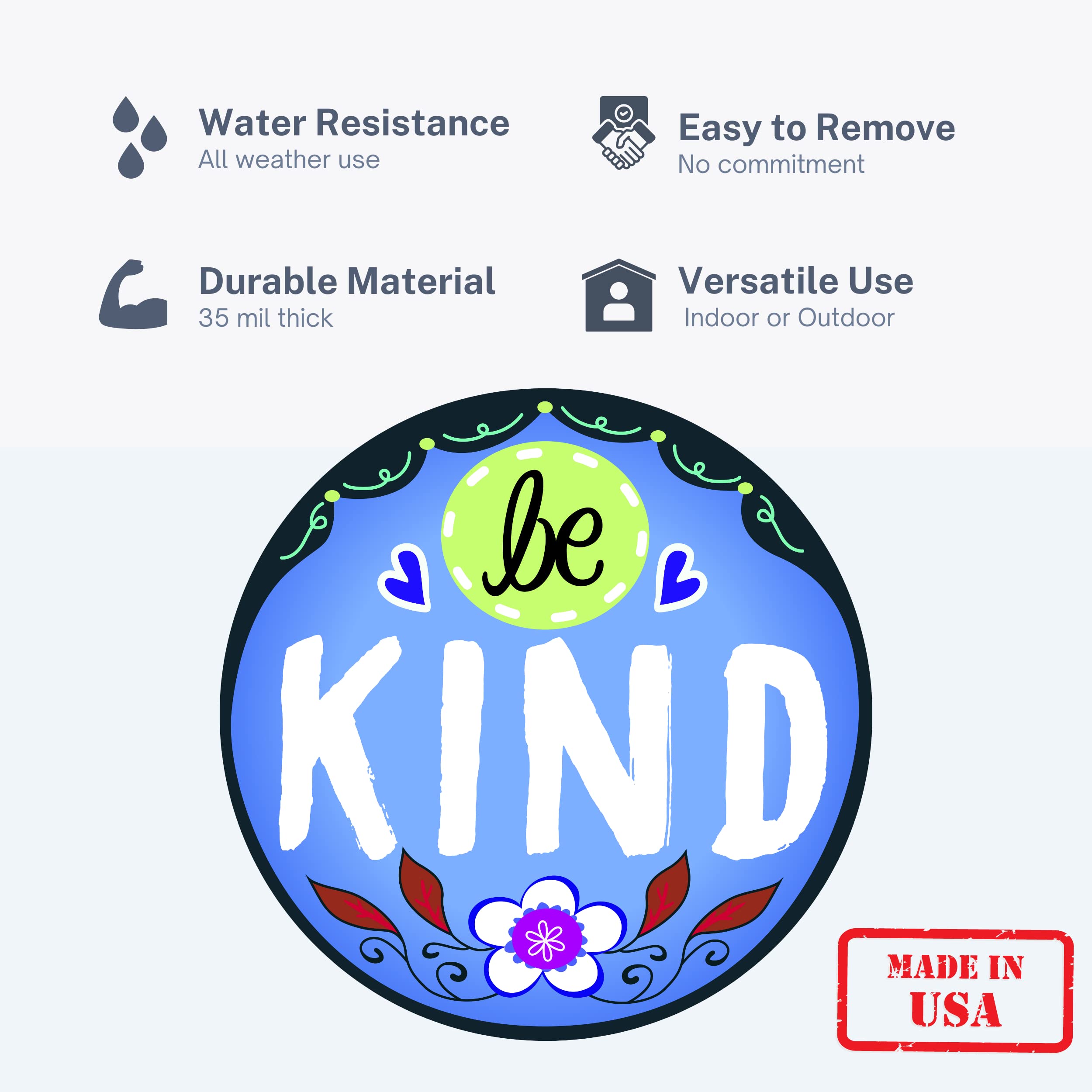 Blue Floral Be Kind Magnet for Cars, Lockers, Garage Doors, Refrigerators, and More, Inspirational and Inclusive Removable Magnetic Decal, 5 1/2 Inch