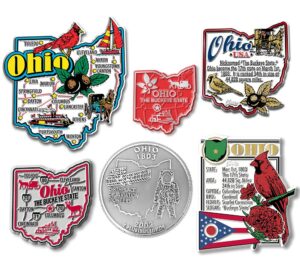 ohio six-piece state magnet set by classic magnets, includes 6 unique designs, collectible souvenirs made in the usa