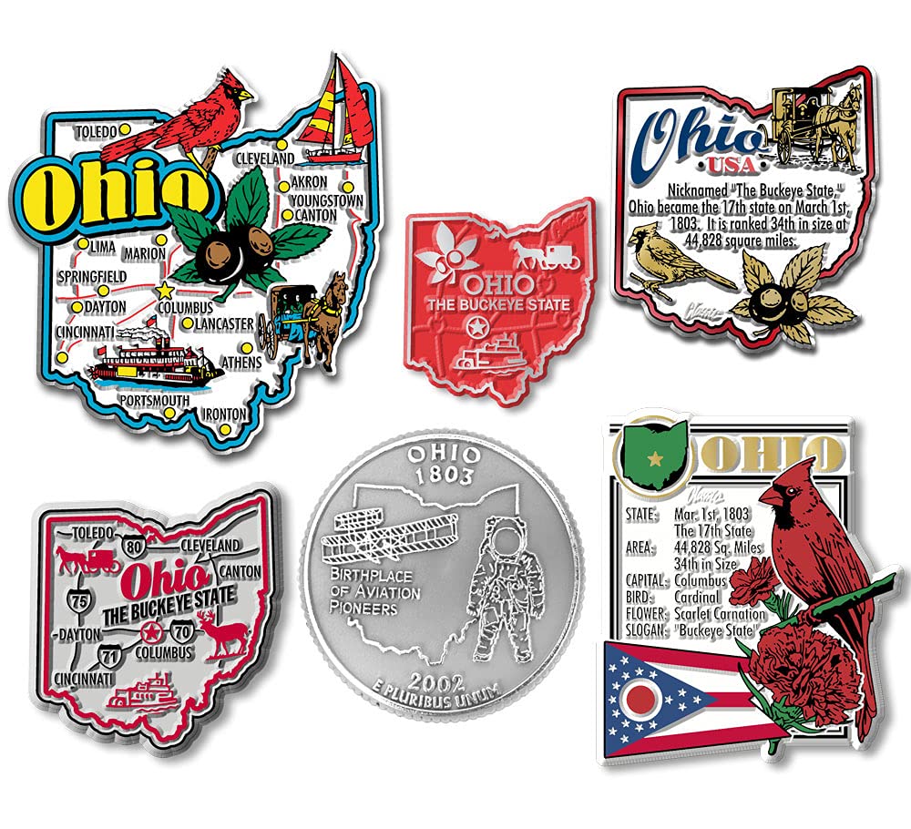 Ohio Six-Piece State Magnet Set by Classic Magnets, Includes 6 Unique Designs, Collectible Souvenirs Made in The USA