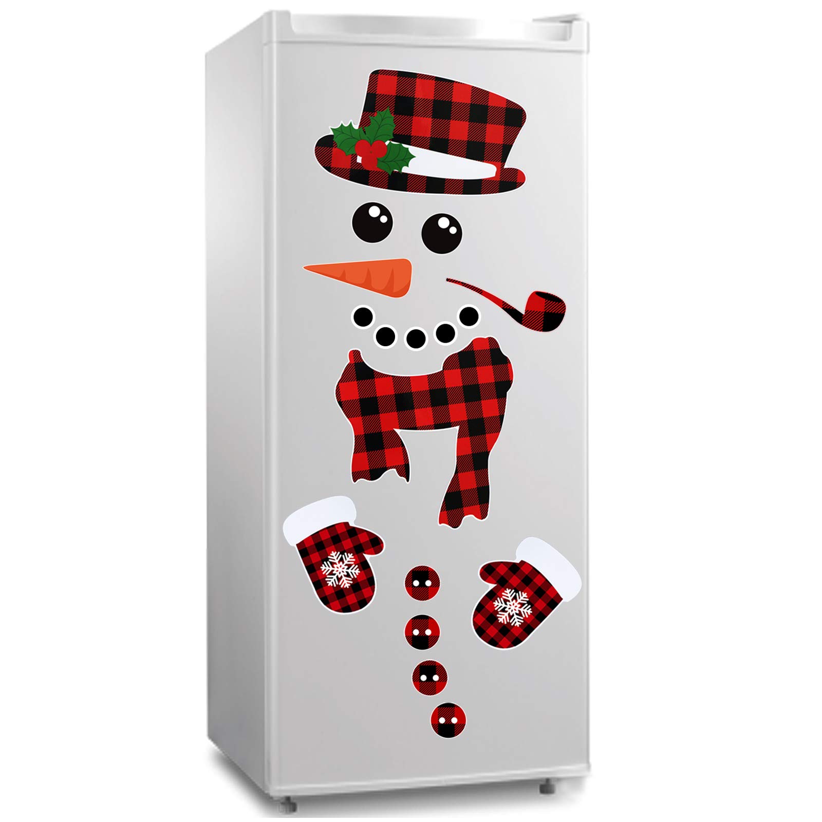 17Pcs Snowman Refrigerator Magnets | Christmas Decorations | Large Red Black Buffalo Plaid Fridge Magnet Stickers | Xmas Holiday Decorations for Fridge | Metal Door | Cabinets | Garage Door