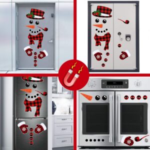 17Pcs Snowman Refrigerator Magnets | Christmas Decorations | Large Red Black Buffalo Plaid Fridge Magnet Stickers | Xmas Holiday Decorations for Fridge | Metal Door | Cabinets | Garage Door