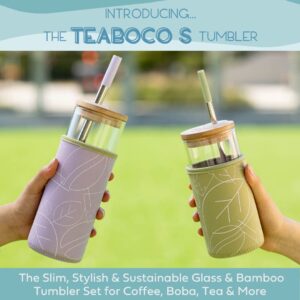 TEABOCO S - Reusable Boba Cup with Neoprene Sleeve, Lid and Straw (24oz with Bag, Green & Purple)