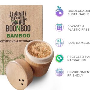 BOONBOO Bamboo Toothpicks and Holder, Double-Sided, 450 Counts