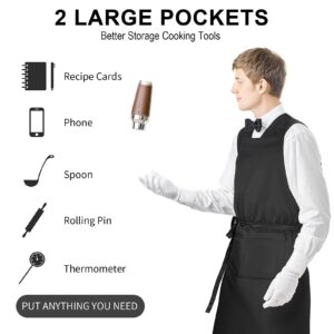 Yiclick 2 Pack Server Waitress Aprons, Waitress Accessories for women men, Black Apron for Server Waist Waiter, Apron with Pockets Waterproof