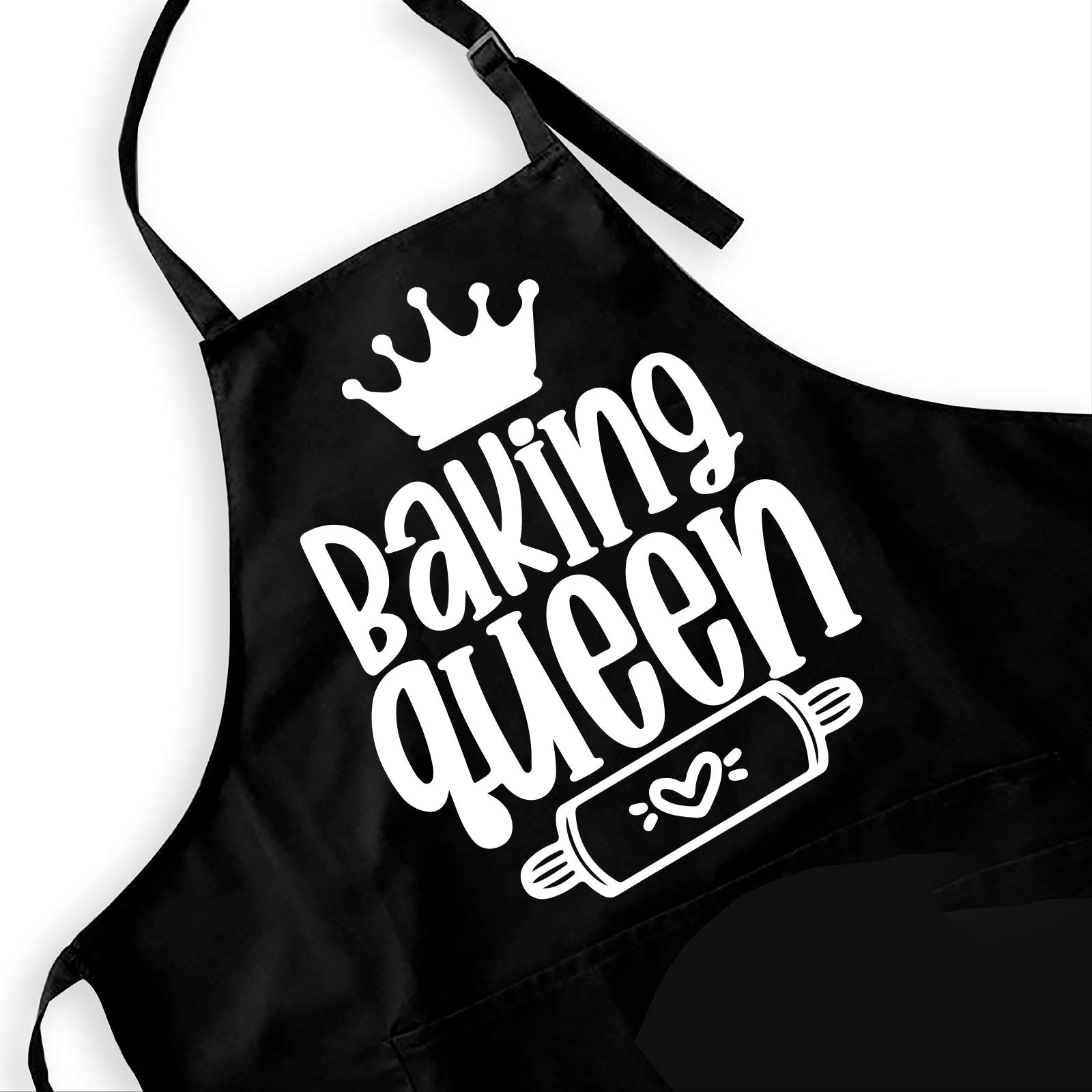 Ihopes Funny Black Baking Apron for Women Baker,Cute Baking Queen Apron with 2 Pockets and Adjustable Neck Strap,Perfect for Birthday/Christmas/Thanksgiving, Large