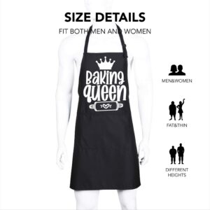 Ihopes Funny Black Baking Apron for Women Baker,Cute Baking Queen Apron with 2 Pockets and Adjustable Neck Strap,Perfect for Birthday/Christmas/Thanksgiving, Large