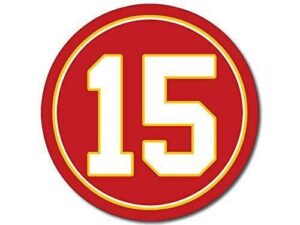 magnet 4x4 inch round #15 patrick mahomes sticker (chiefs colors qb kansas city) magnetic vinyl bumper sticker sticks to any metal fridge, car, signs