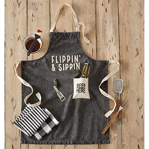 Mud Pie 40910006 Flippin and Sippin Apron, 37" x 28", Black