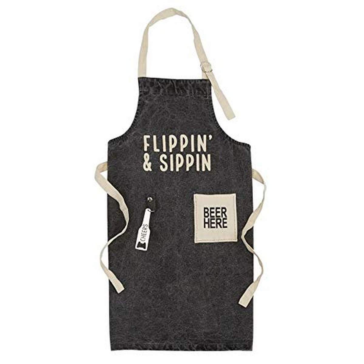 Mud Pie 40910006 Flippin and Sippin Apron, 37" x 28", Black