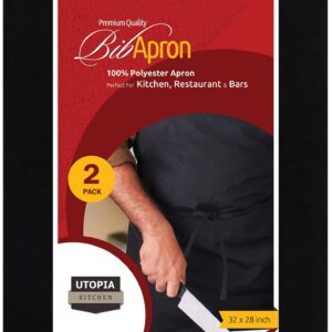 Utopia Wear Chef Kitchen Bib Aprons (2-Pack, Black)