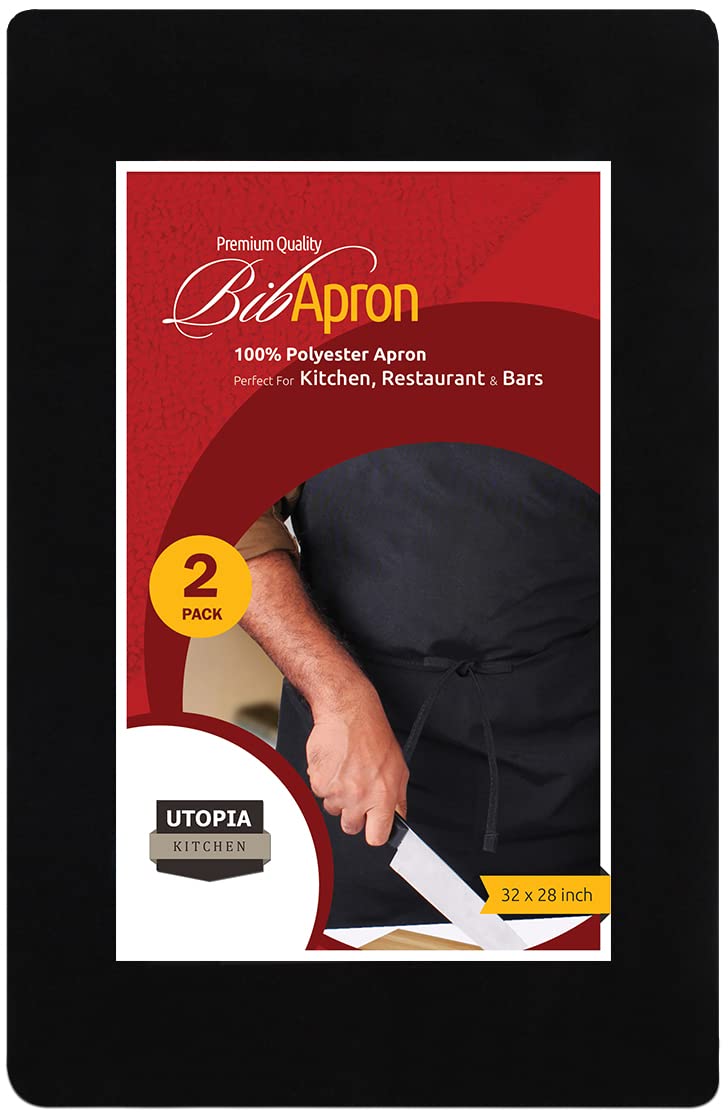 Utopia Wear Chef Kitchen Bib Aprons (2-Pack, Black)