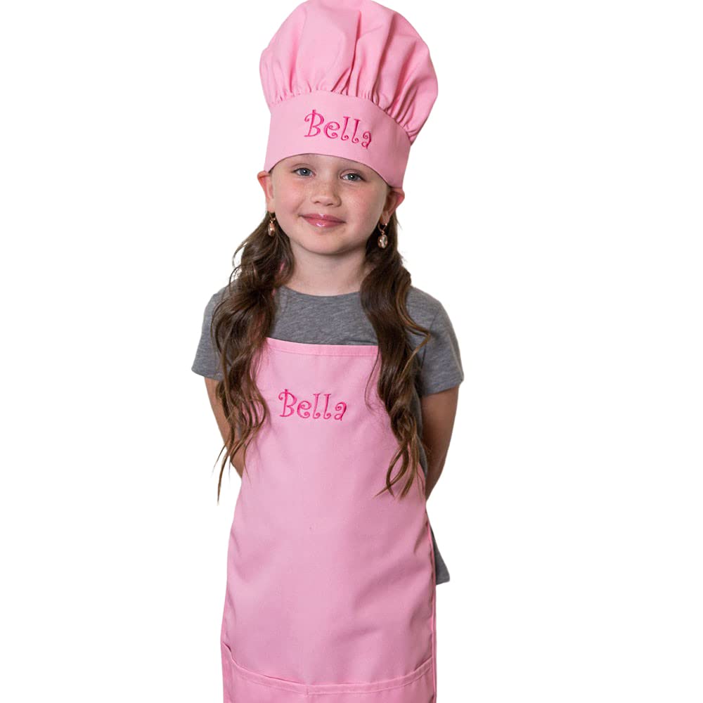 THE APRONPLACE Personalized Embroidered Made In The USA Add A Name Child Apron and Hat Set - Toddlers & Kids Sizes