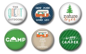 camping decor magnets - rv magnets - set of six 1.75" - cute fridge magnets for glamping camping trailer or camper (camping)