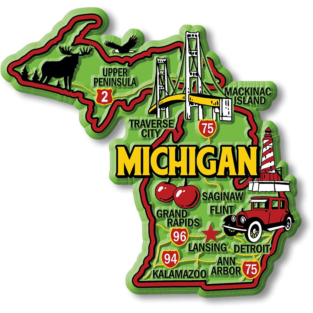 Michigan Colorful State Magnet by Classic Magnets, 3.6" x 3.4", Collectible Souvenirs Made in The USA