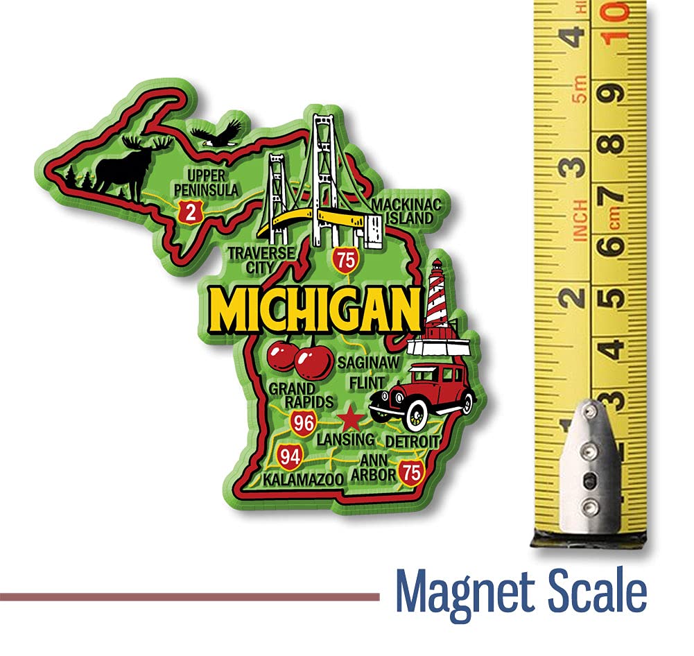 Michigan Colorful State Magnet by Classic Magnets, 3.6" x 3.4", Collectible Souvenirs Made in The USA