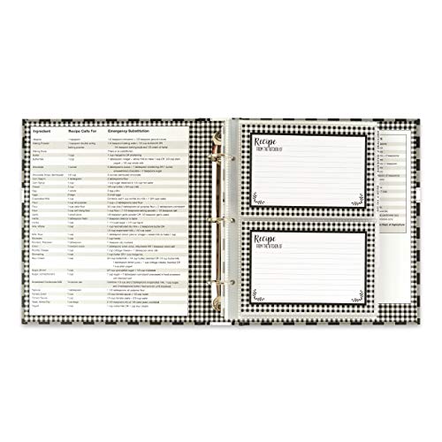 Shannon Road Gifts Classic Kitchen Recipe Binder with Plastic Page Protectors and Recipe Cards, 8 x 9-Inches, Black & White Checker