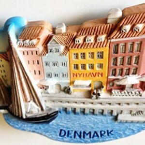 WitnyStore Tiny Nyhavn Harbor in Copenhagen Denmark Northern Europe Tourist Attractions Resin Refrigerator Magnet Traveler Souvenir Gift Memento 3D Fridge Magnets