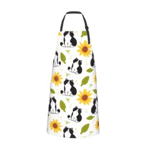 wisedeal cat and sunflower adjustable bib neck apron polyester with 2 pockets cooking kitchen aprons for men and women chef, mom aunt apron for christmas birthday gifts for grilling bbq chef apron