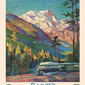 Magnet 1920s Mt Ranier National Park Vintage Style Railroad Travel Magnet Vinyl Magnetic Sheet for Lockers, Cars, Signs, Refrigerator 5"