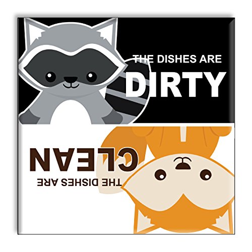 Clean Dirty Dishwasher Magnet Sign Indicator - Funny Cute Raccoon and Fox Woodland Animals Home Gift