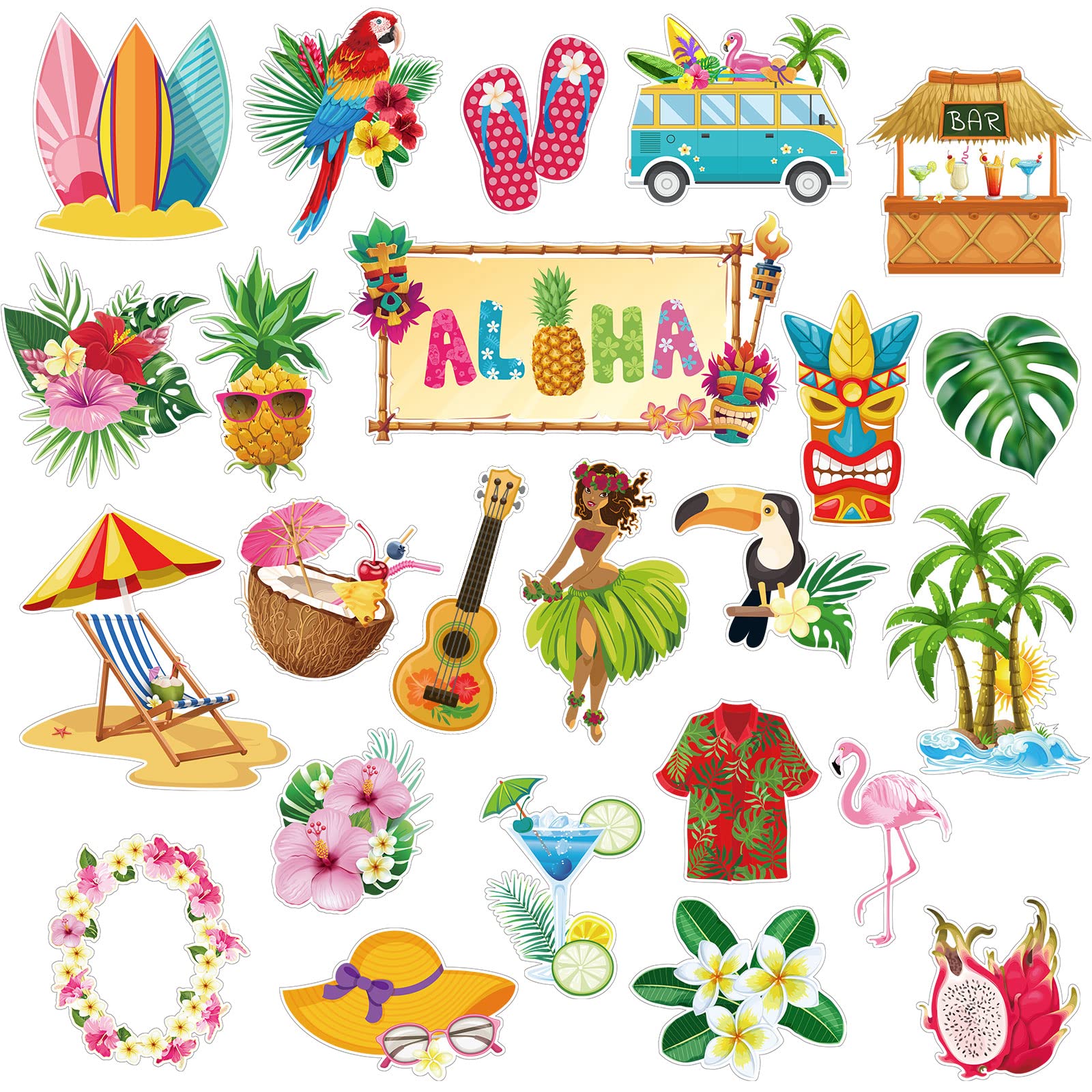 24 Pcs Hawaii Cruise Door Decorations Magnetic Tropical Luau Car Magnets Flamingos Palm Tree Fridge Magnets for Toddlers Door Magnets Tiki Garland Magnet Stickers for Car(Hawaii)