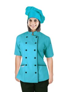 chef's apparel short sleeves women's ladies chef's coat jackets with chef hats by chef's apparels (turquoise,m (for bust 36-37))